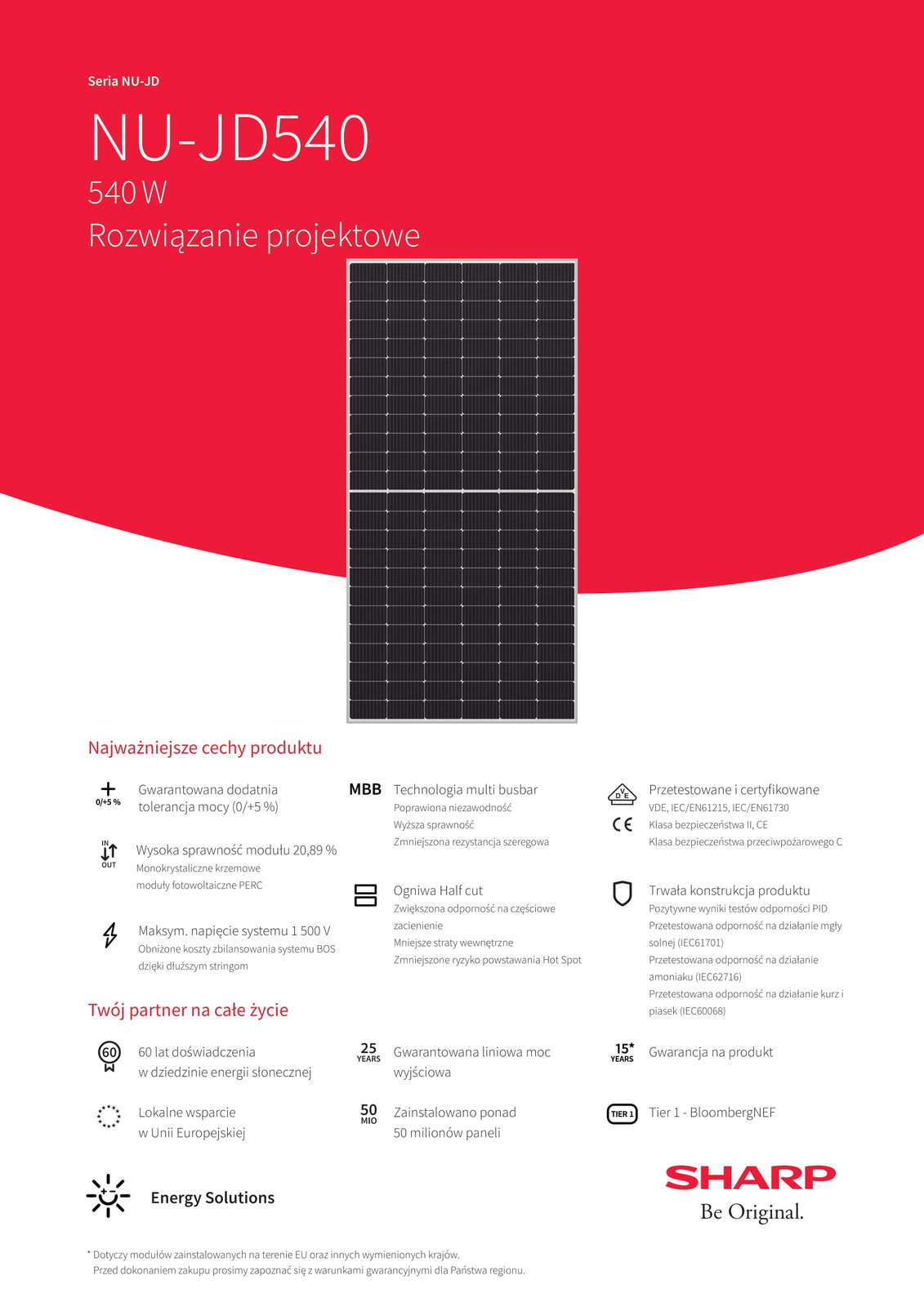 Panel fotowoltaiczny NU-JD540 Sharp